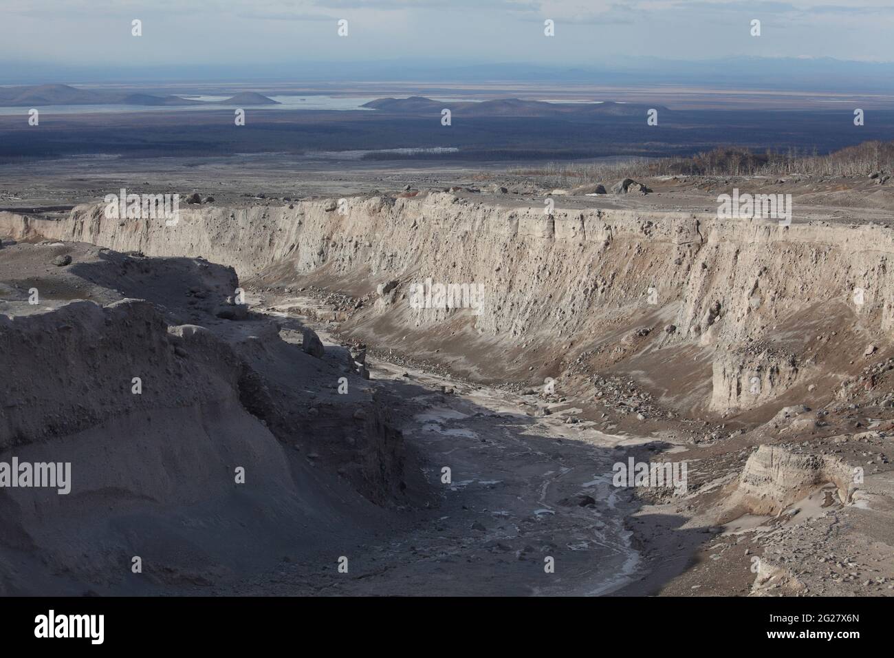 Deep erosion gulley in eroded pyroclastic flow deposits, Shiveluch ...