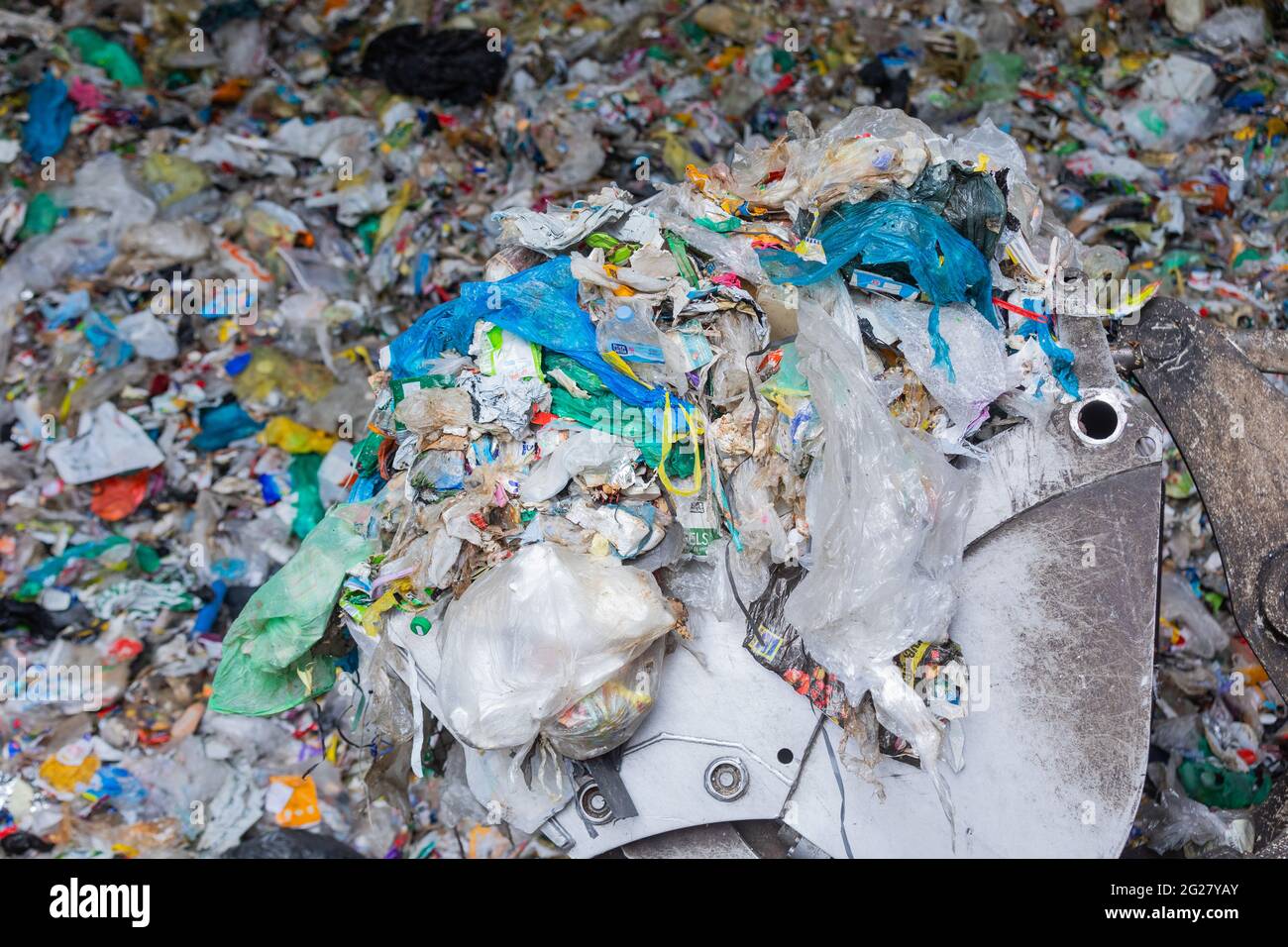 Erftstadt, Germany. 08th June, 2021. Various types of packaging waste ...