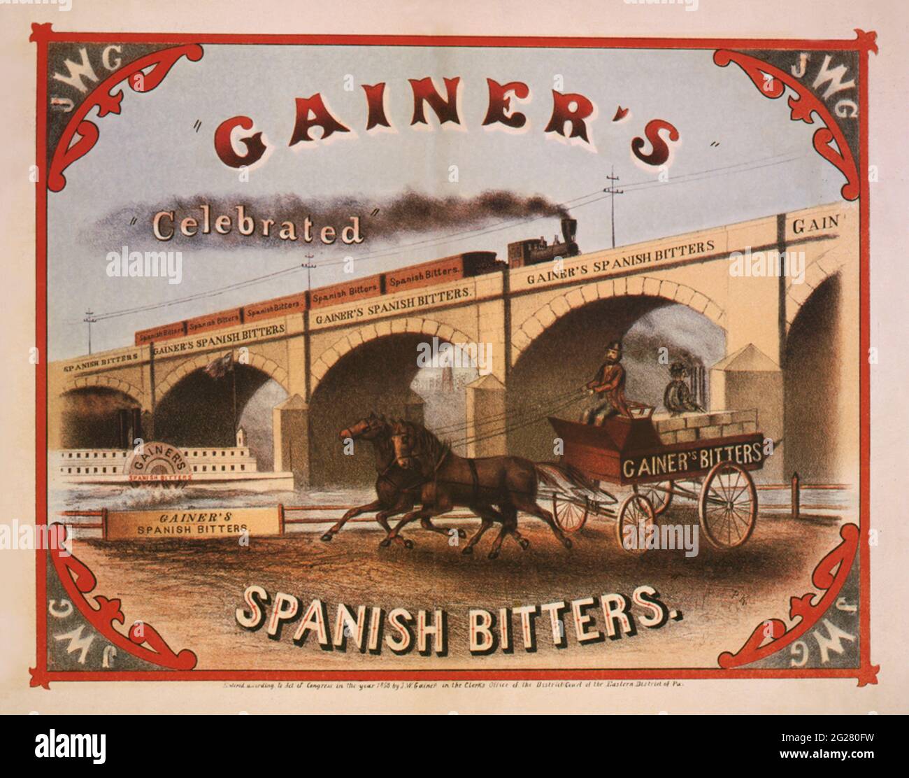 Patent medicine label, showing Gainer's Spanish bitters being ...