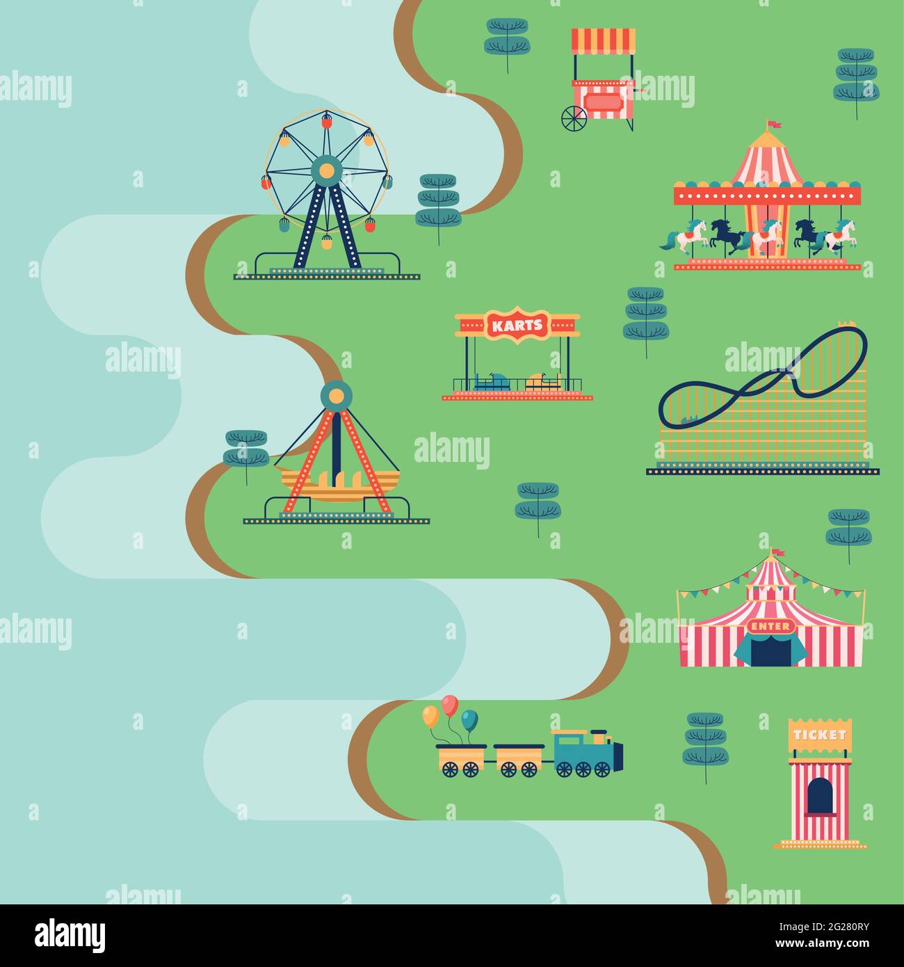 amusement park airview scenic icons Stock Vector Image & Art - Alamy