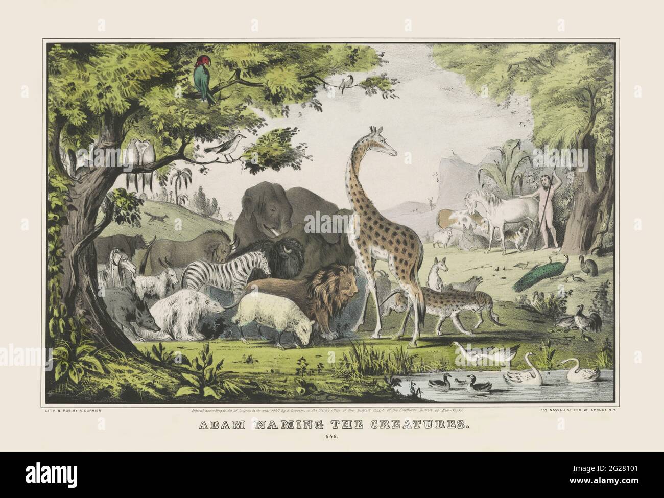 Adam naming the creatures in the Garden of Eden, from the Book of ...