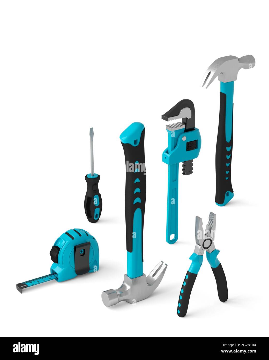 Isometric view of green construction tools for repair on white Stock ...
