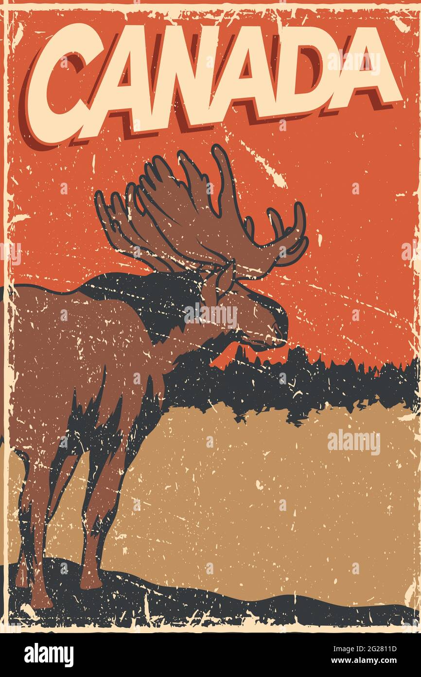 canada vintage poster with moose Stock Vector Image & Art - Alamy