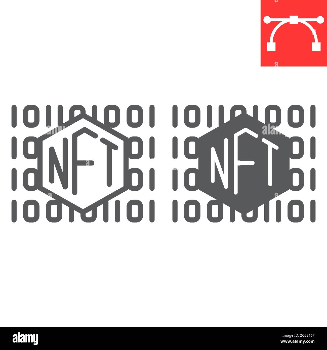 NFT code line and glyph icon, unique token and non fungible token, NFT vector icon, vector ...