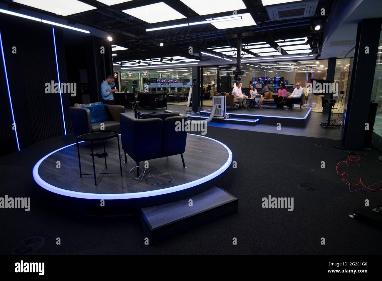 Presenters in the GB News studio located within The Point, Paddington ...