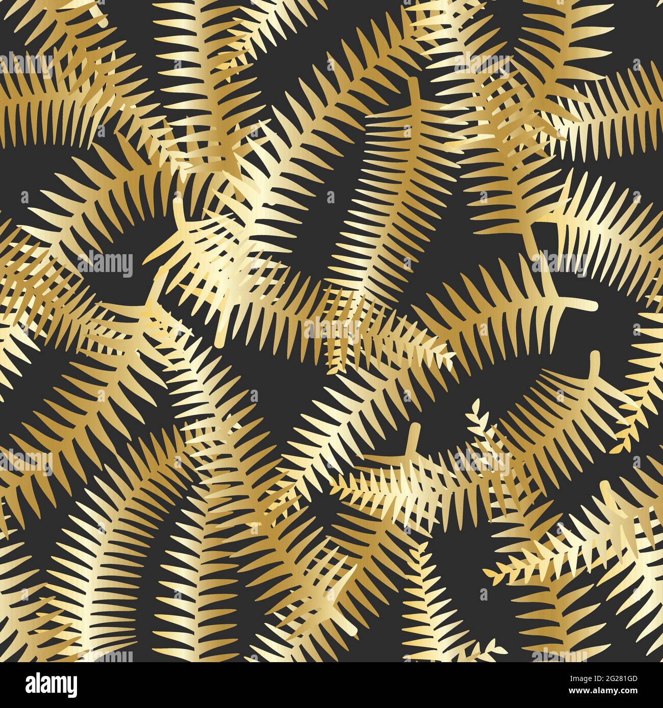 Simple minimal golden fern leaves tropical seamless pattern. Black ...