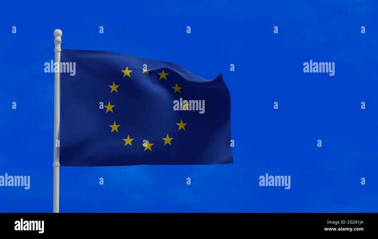 European Union official flag, waving in the wind. 3d rendering, CGI ...