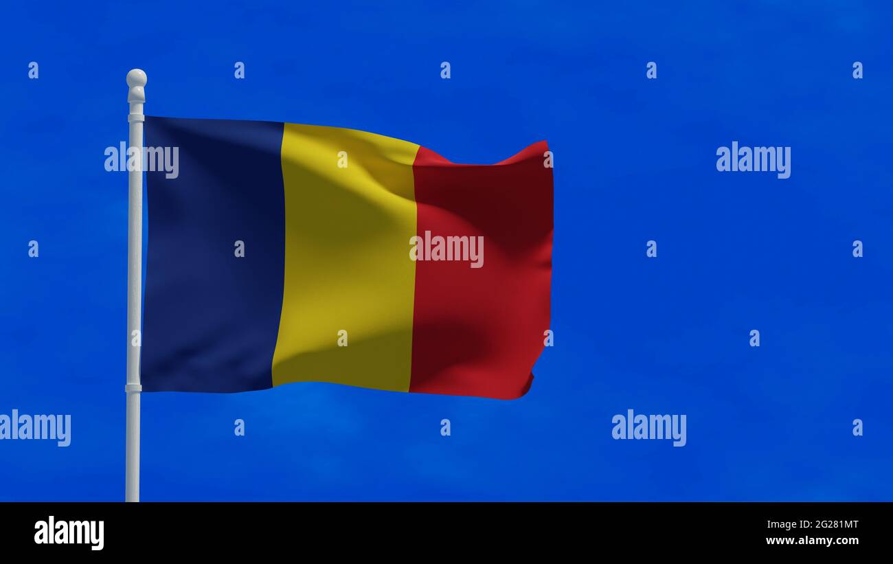 Romania national flag, waving in the wind. 3d rendering, CGI Stock ...