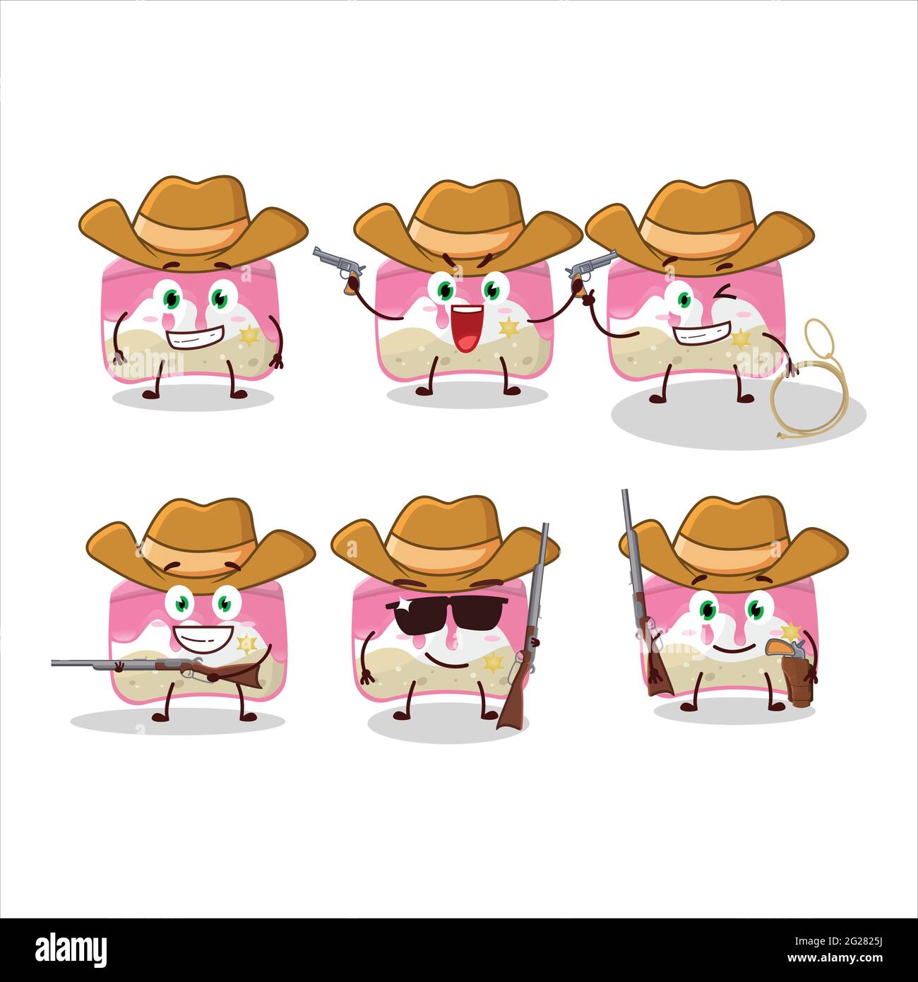 Cool cowboy strawberry cake cartoon character with a cute hat. Vector ...