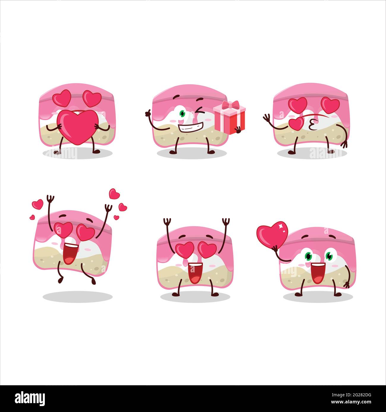 Strawberry cake cartoon character with love cute emoticon. Vector ...