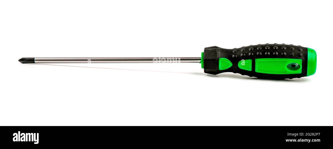 The new green Screwdriver isolated on white background Stock Photo - Alamy