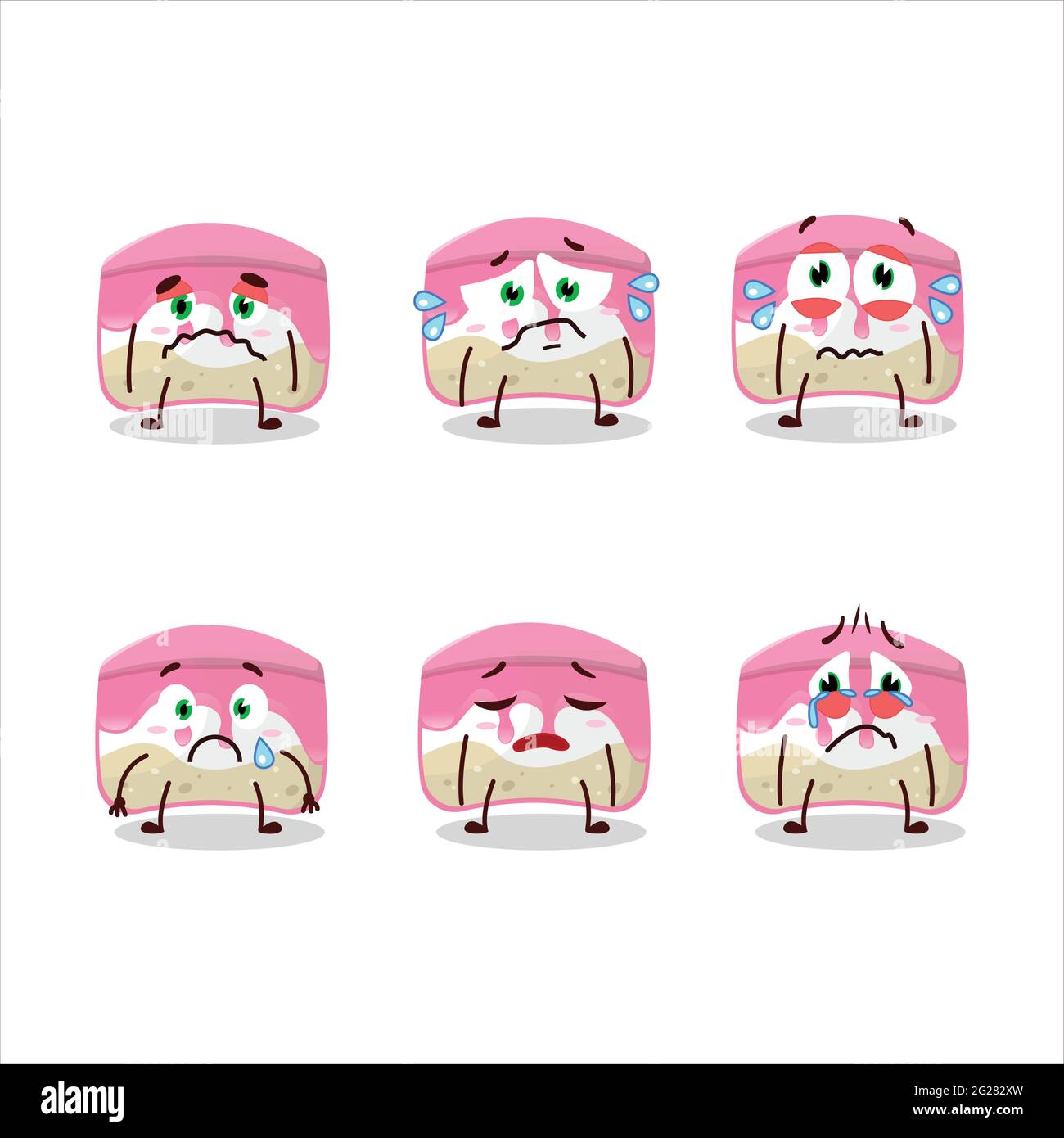 Strawberry cake cartoon character with sad expression. Vector ...