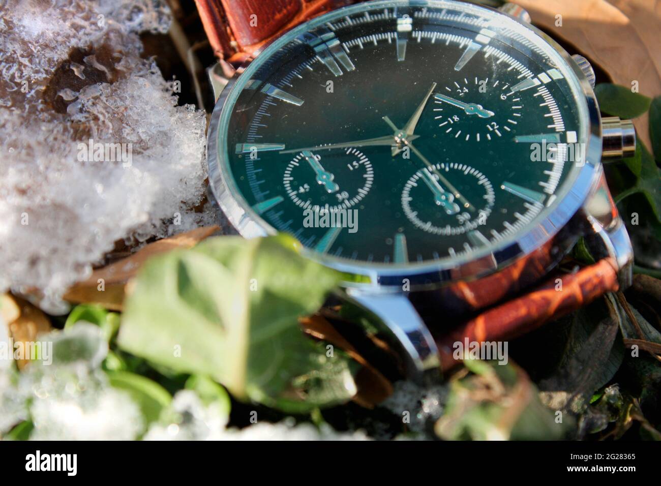 Luxury and modern Wristwatch in Snow Stock Photo - Alamy