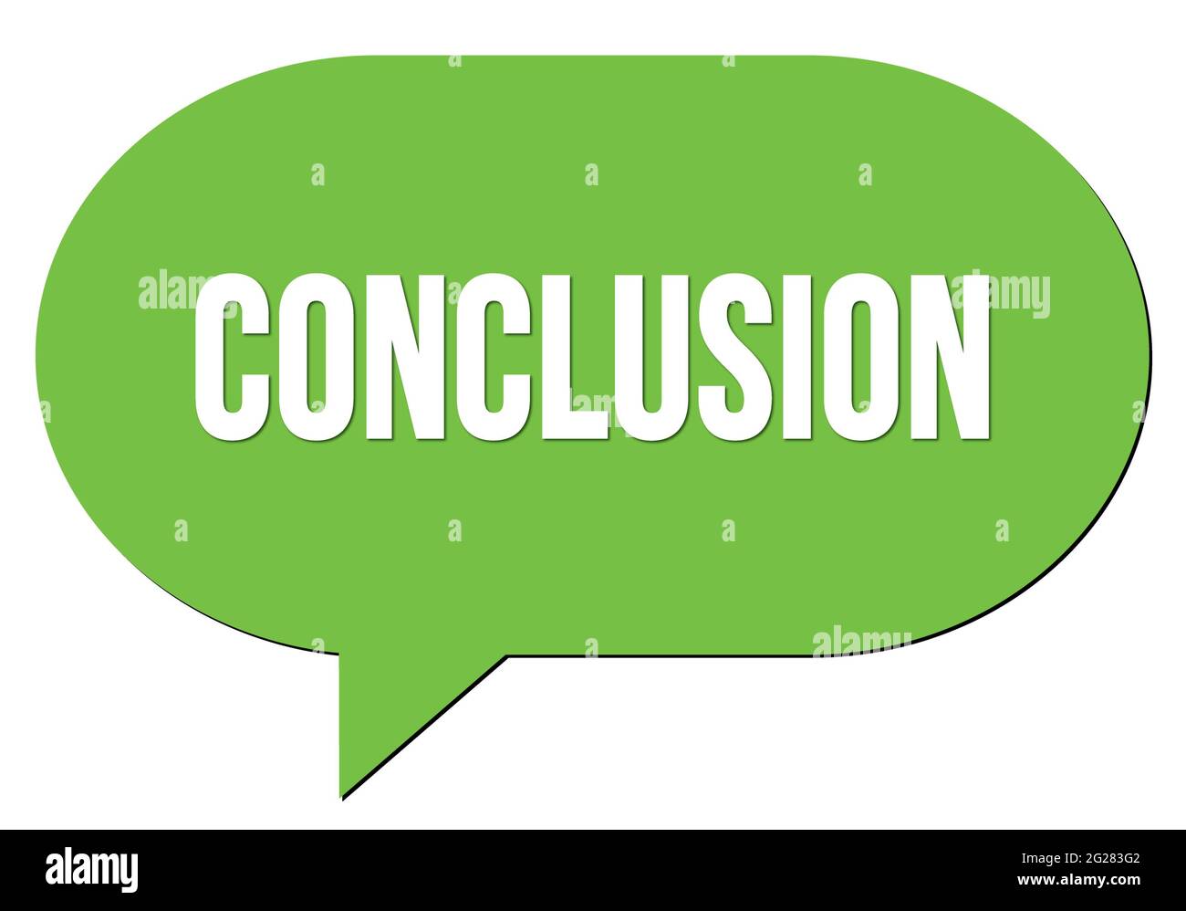 CONCLUSION text written in a green speech bubble stamp Stock Photo - Alamy