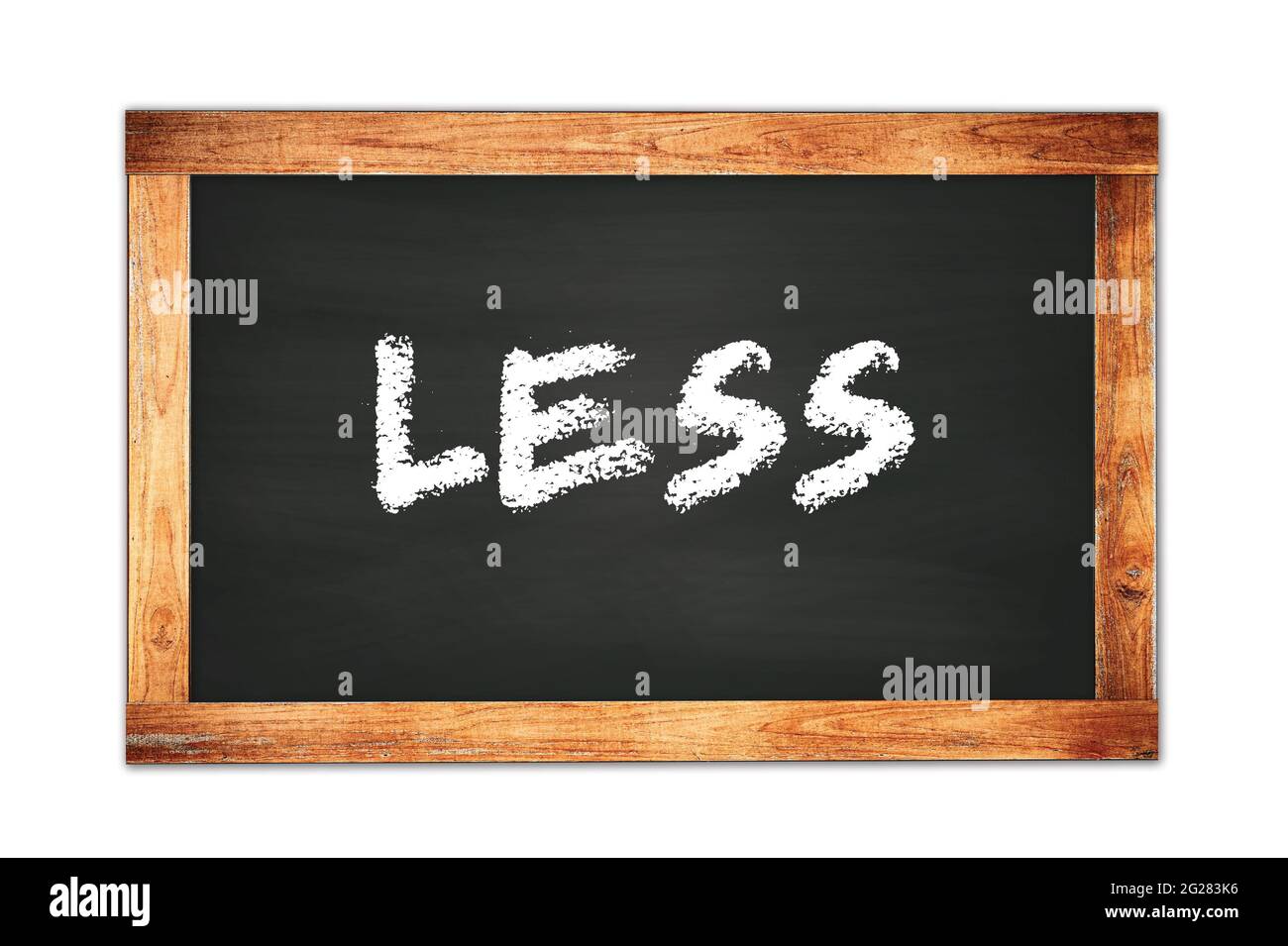 LESS text written on black wooden frame school blackboard Stock Photo ...