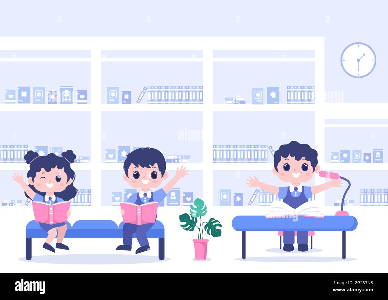 Library Contain Books On Shelf With Several People Reading, Standing ...