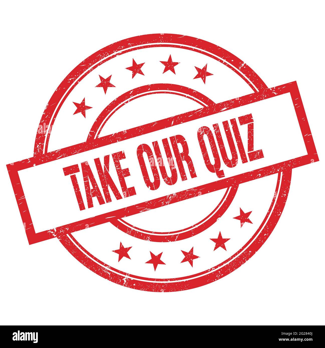 TAKE OUR QUIZ text written on red round vintage rubber stamp Stock ...