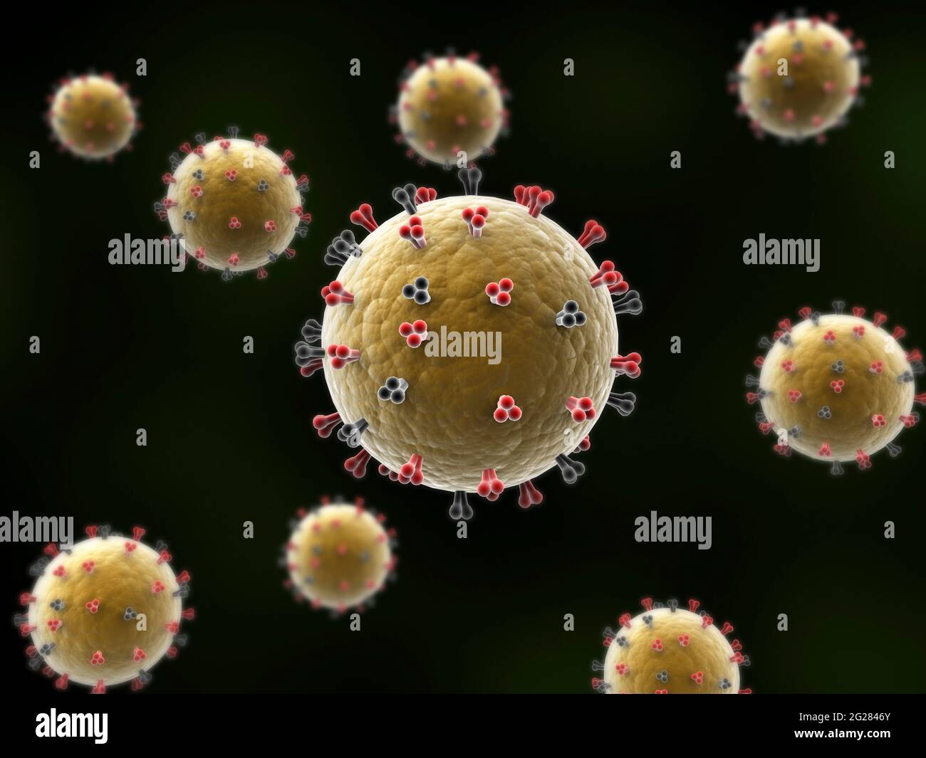 Microscopic view of the eastern equine encephalitis disease floating on ...