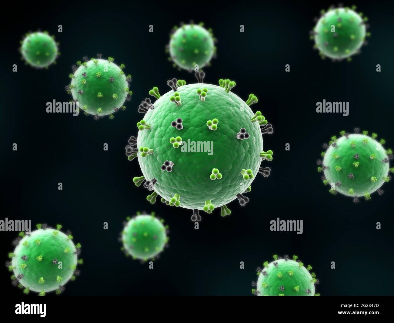 Microscopic view of the eastern equine encephalitis disease floating on ...