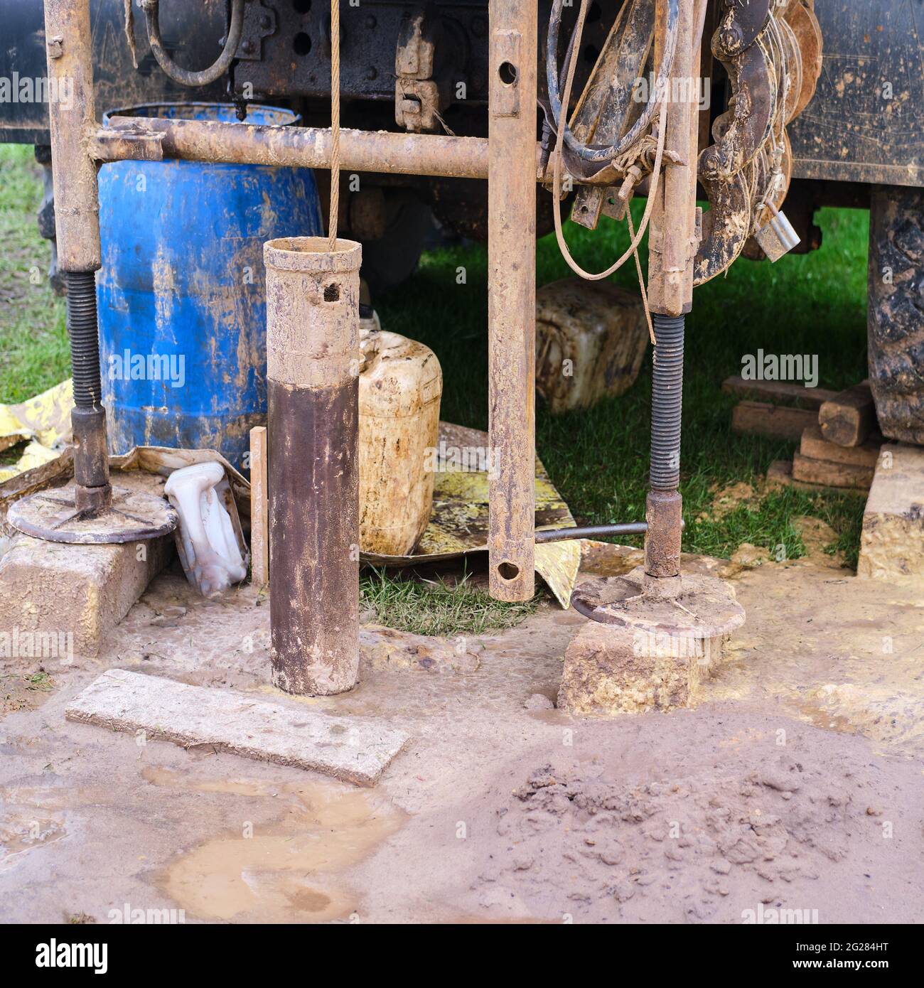 Drilling earth to take samples of soil layers for geology Stock Photo ...