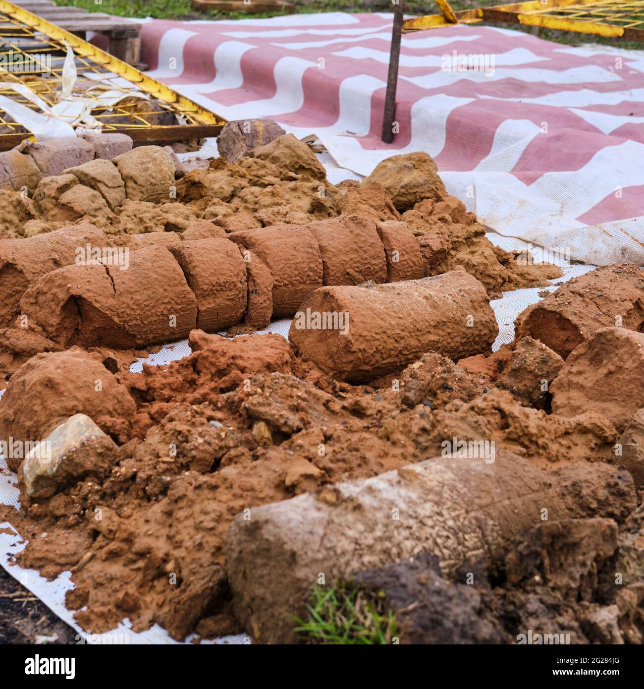 Soil samples obtained by drilling for geological surveys, close up ...