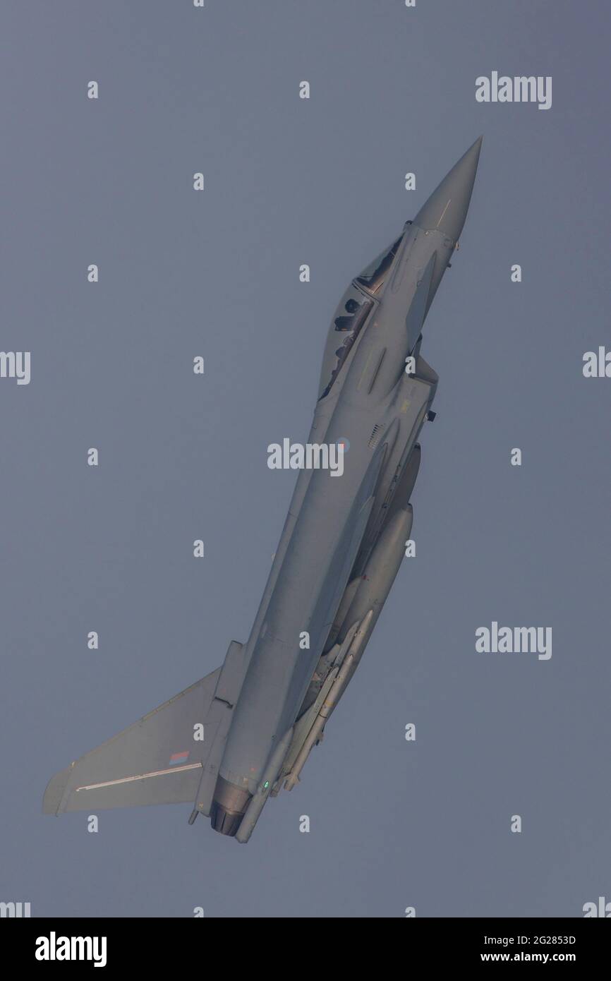 British Eurofighter Typhoon jet with live missiles during an air ...