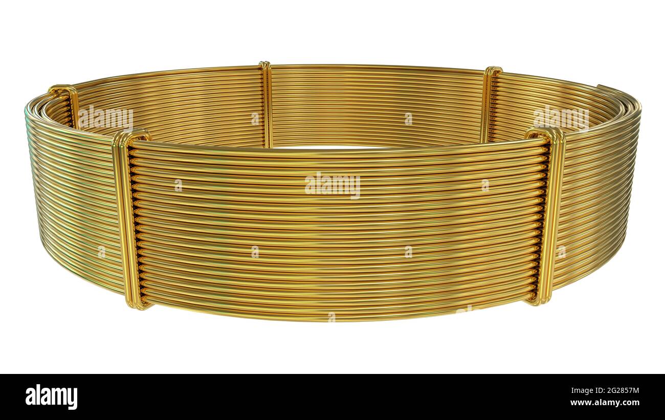 gold or brass wire spool. isolated cgi industrial 3D rendering Stock ...