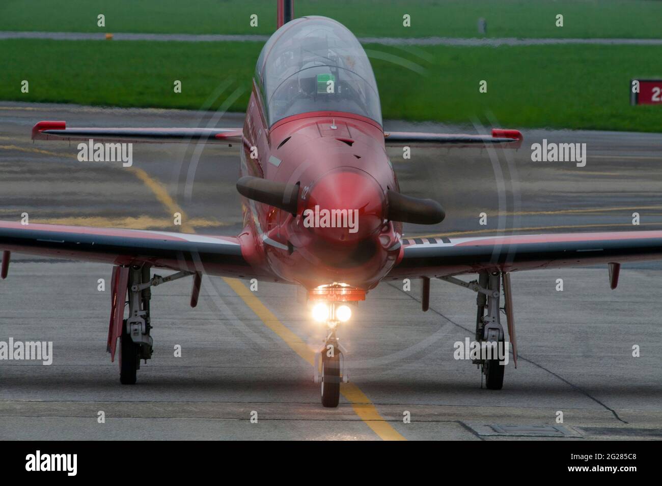 Swiss Air Force PC-21 trainer aircraft on the flight line, Emmen ...