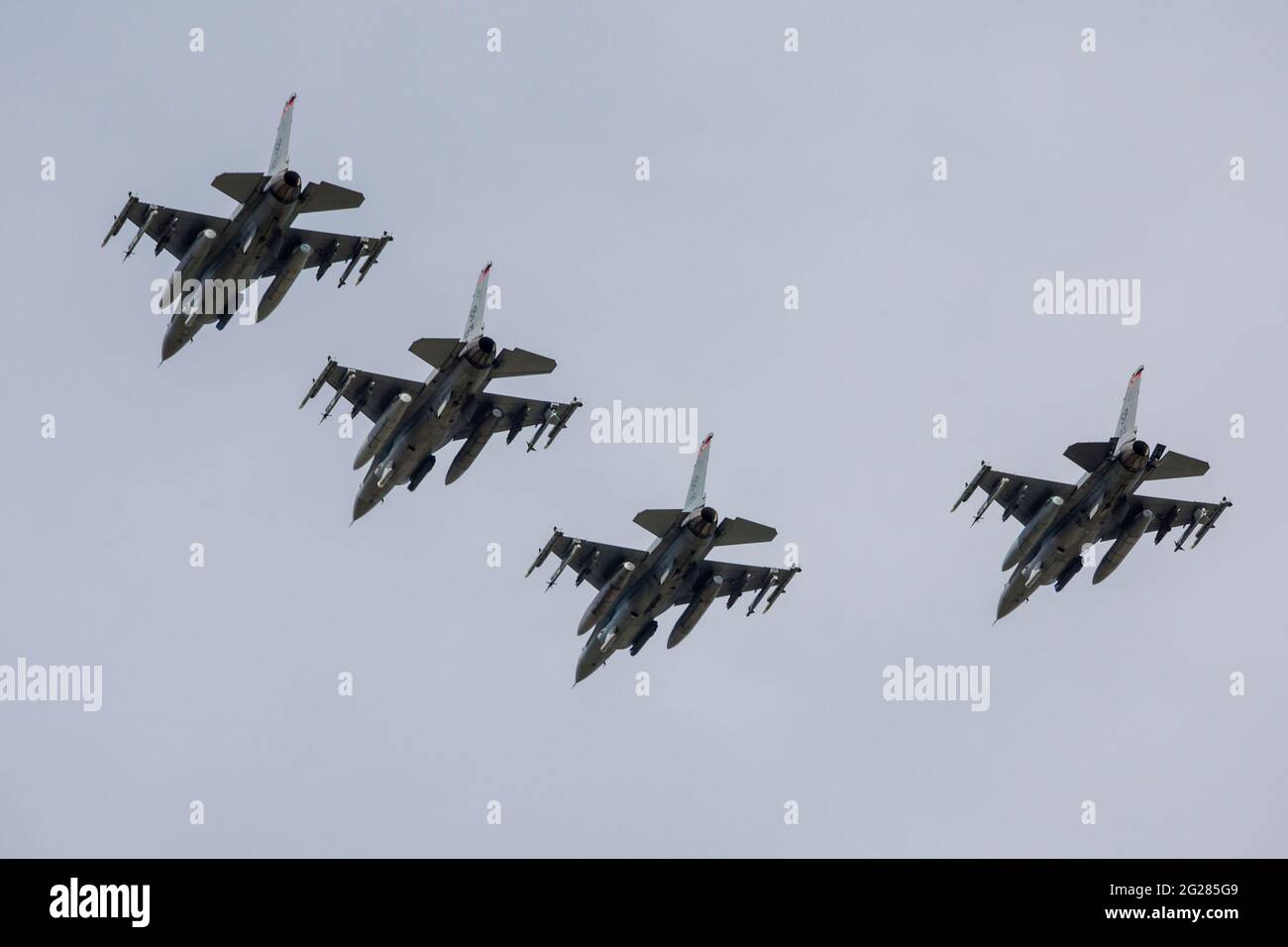U.S. Air Force quartet of F-16C Fighting Falcons overhead Prague, Czech ...