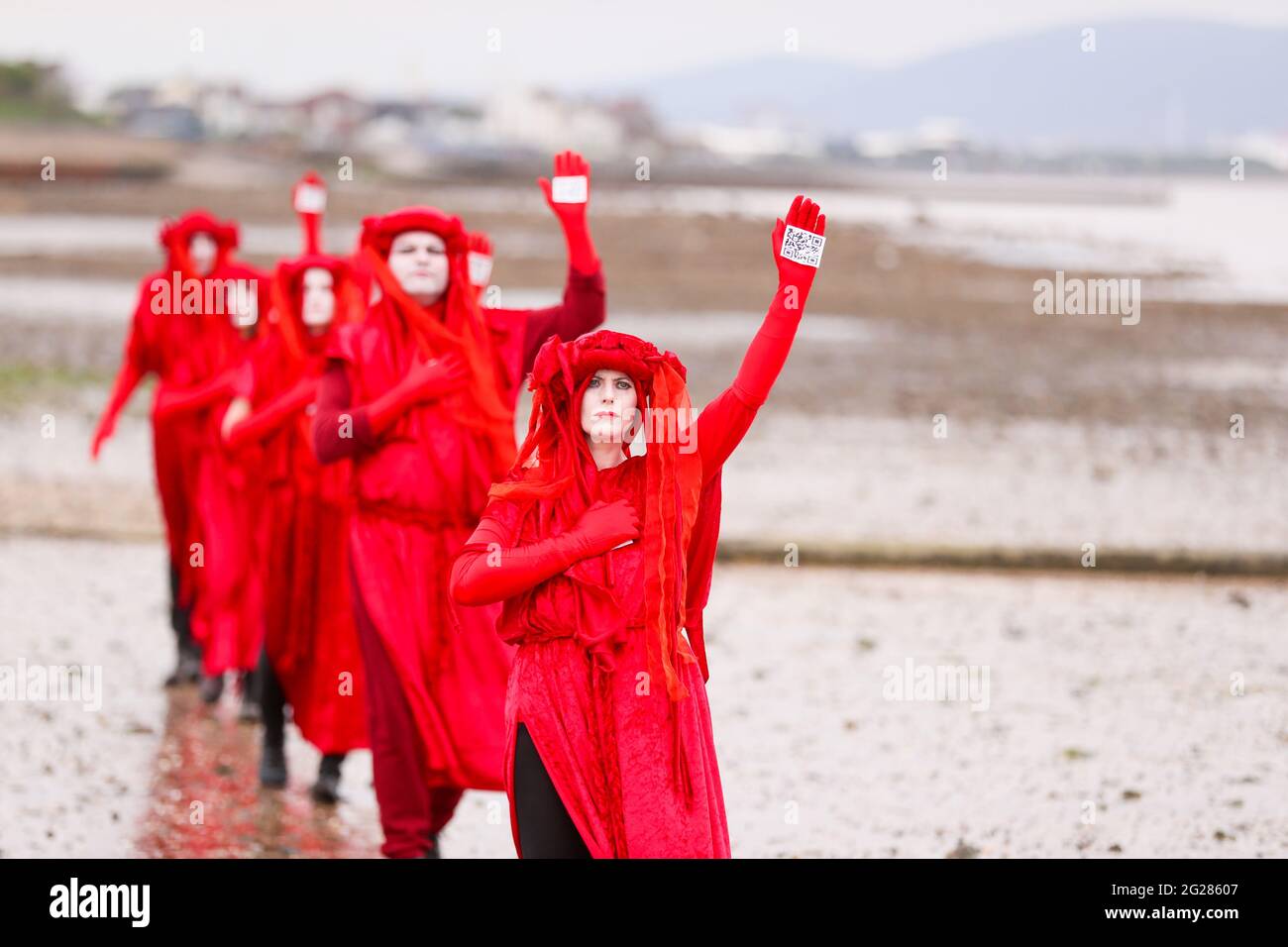 The Red Rebel Brigade hold a 'Tea in the Sea' protest in Belfast Lough ...