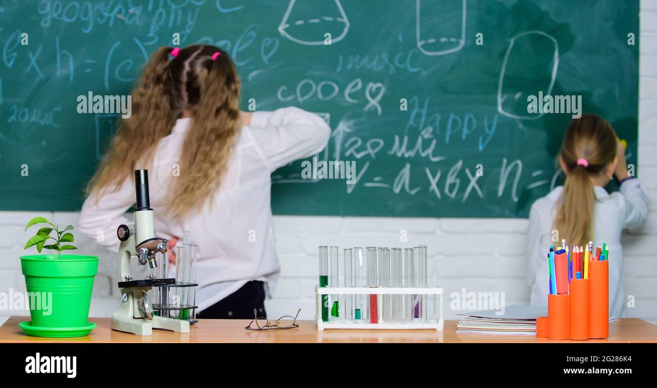 We have got chemistry. Lab school classroom. School children in science ...