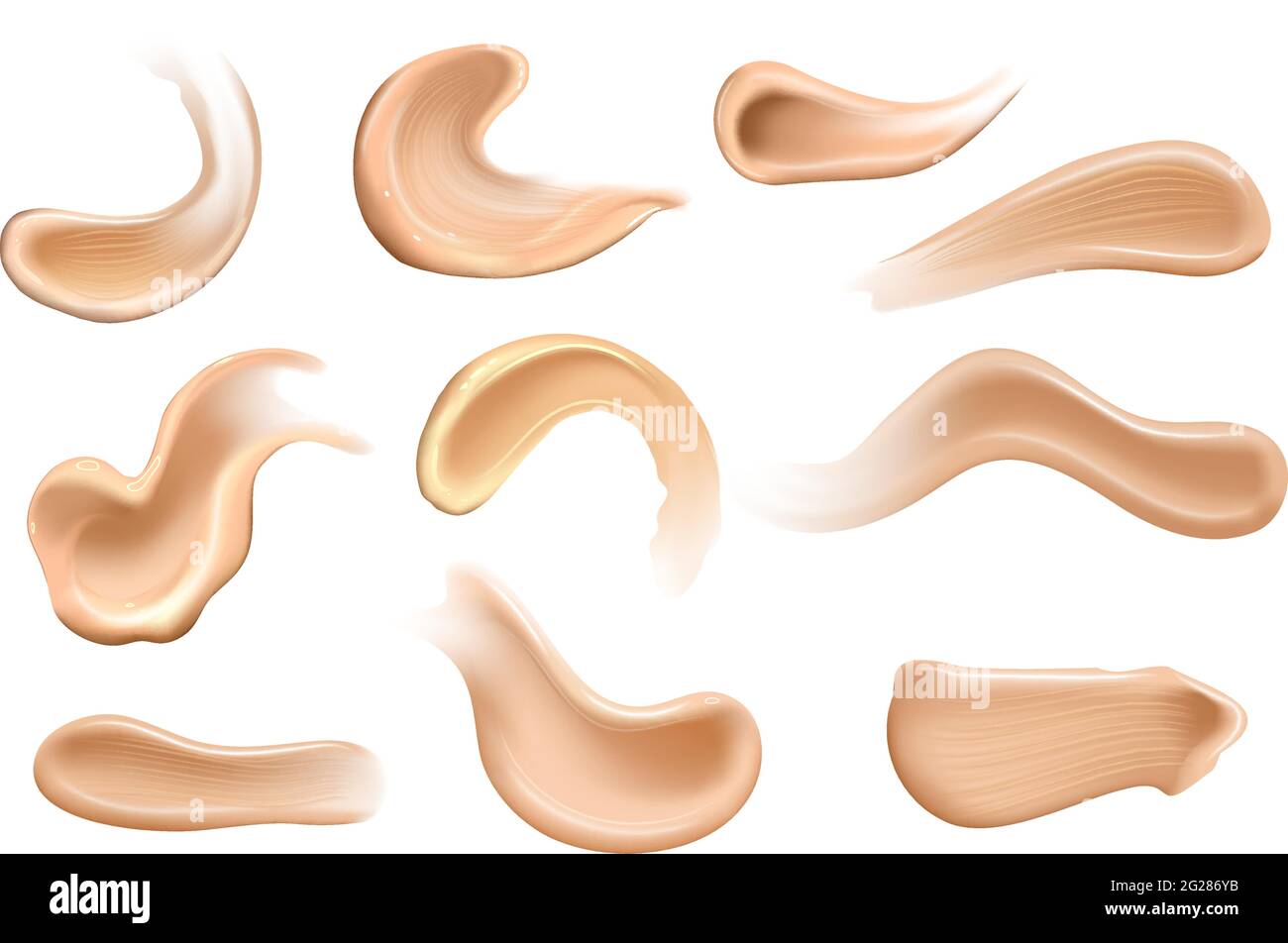 Set of realistic cosmetic cream smears. Skin toner of different body ...