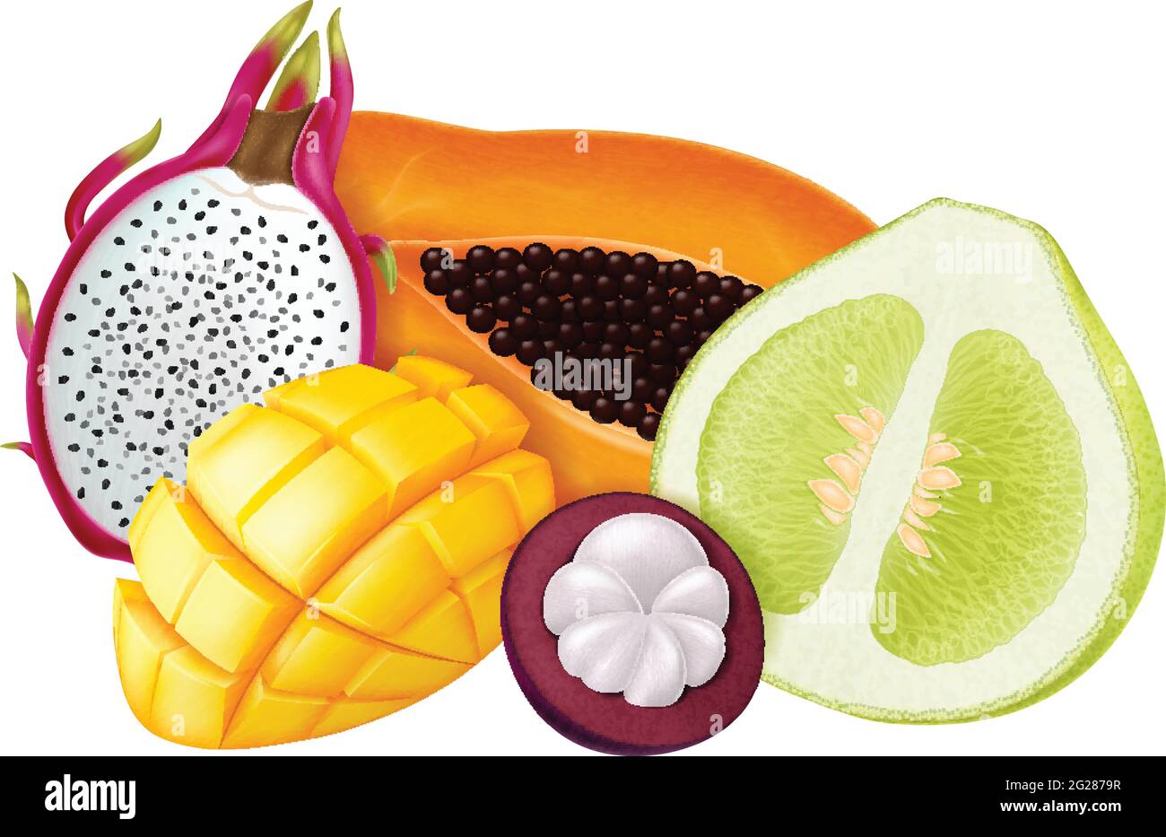 Set of tropical fruits isolated on white background. Photo-realistic ...