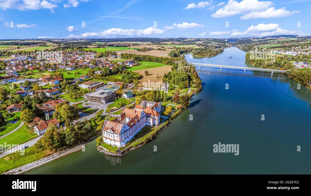 Aerial view to Neuhaus on Inn Stock Photo - Alamy