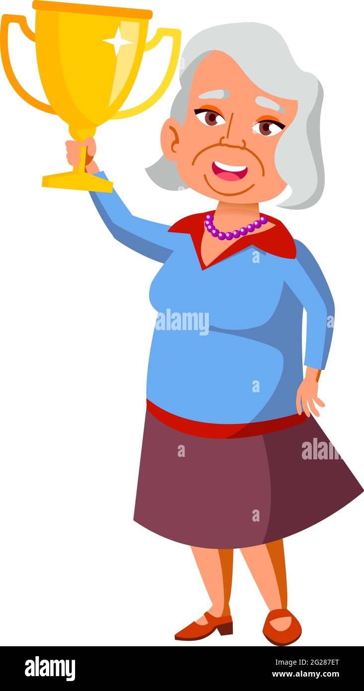 old woman holding award won in competition cartoon vector Stock Vector ...