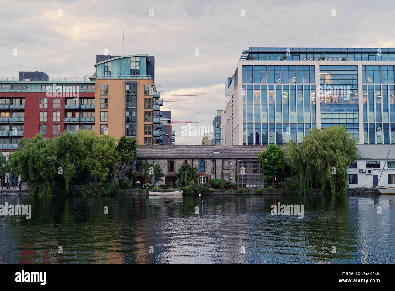 DUBLIN, IRELAND - Aug 15, 2019: Old waterfront warehouse building ...