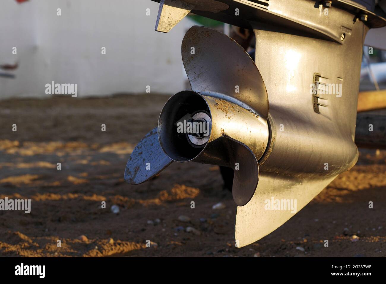 closeup of outboard motor's steel propeller Stock Photo - Alamy