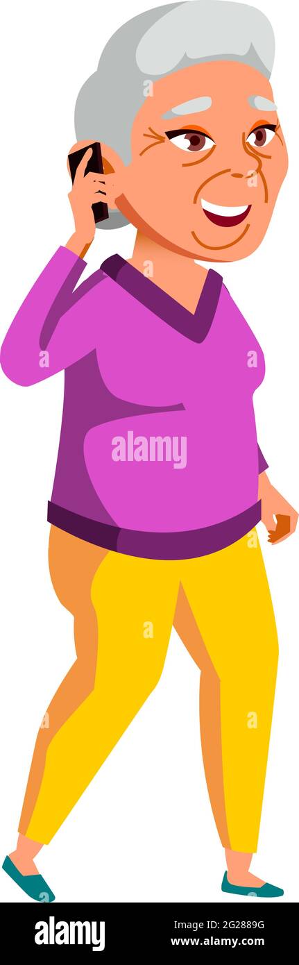 grandmother speaking with family on phone cartoon vector Stock Vector ...