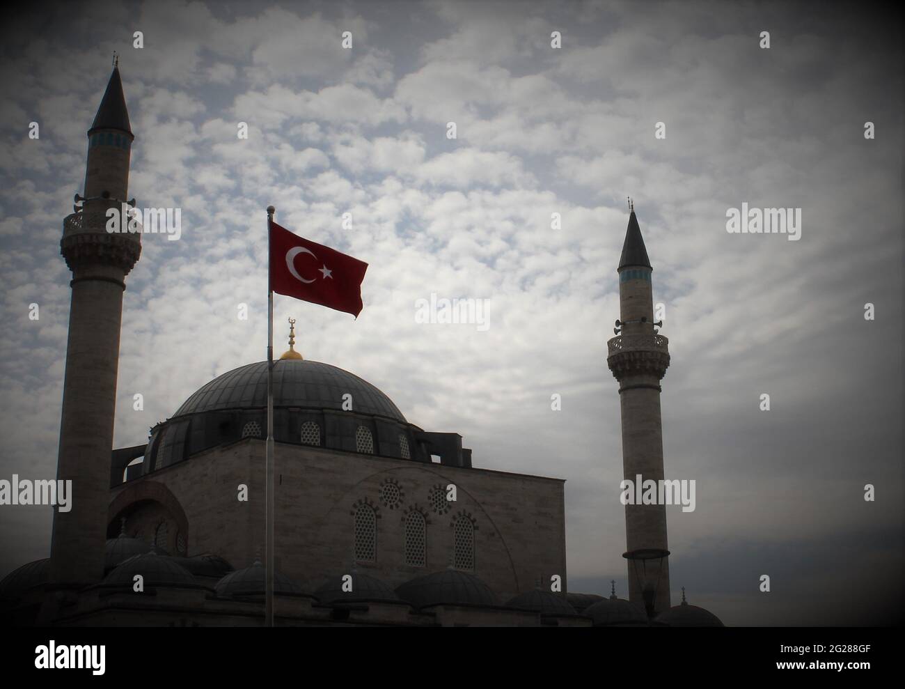 mosque, flag and minaret Stock Photo - Alamy