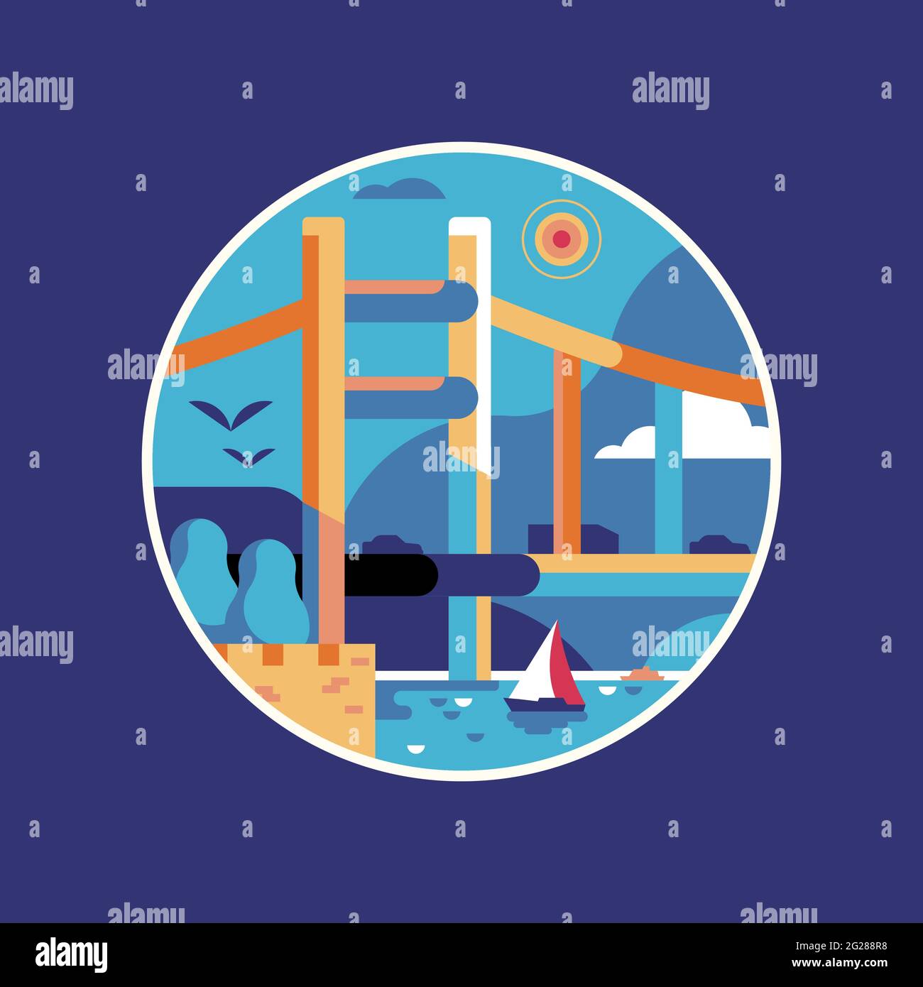 Travel Istanbul Icon with Second Bosphorus Bridge Stock Vector Image ...