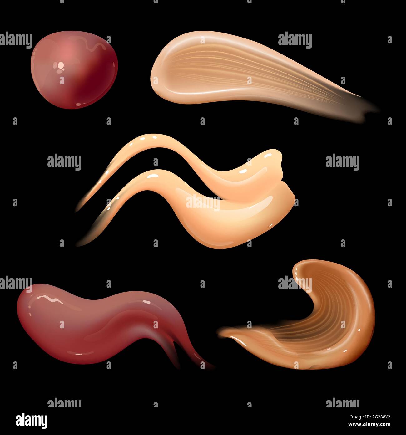 Set of realistic cosmetic cream smears. Skin toner of different body ...