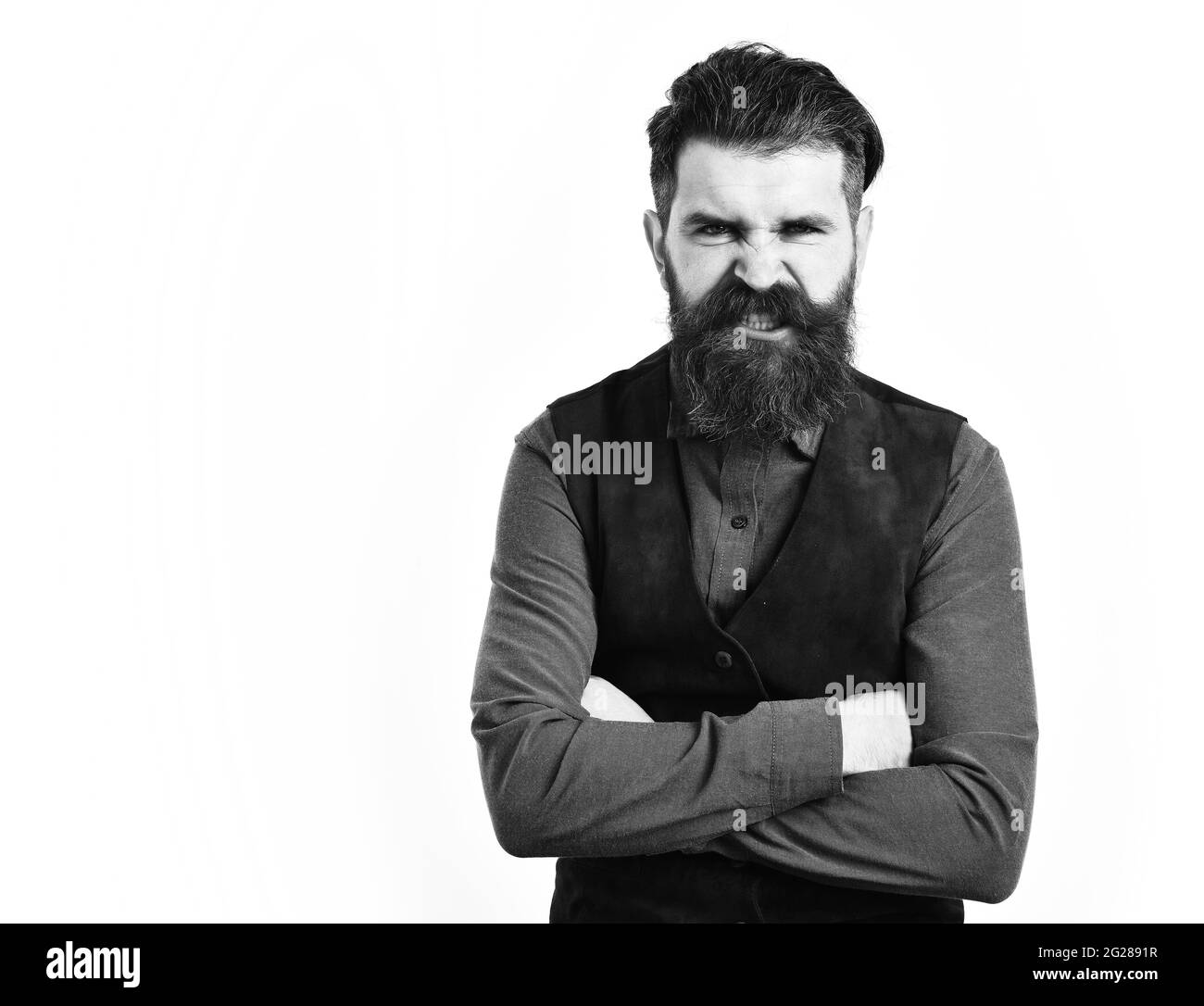 bearded man, long beard, brutal caucasian hipster with moustache ...