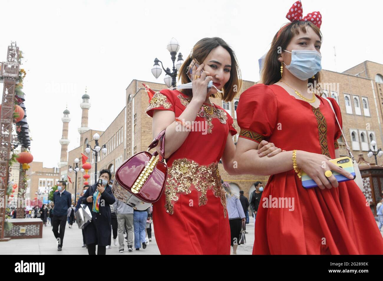 Photo taken May 13, 2021, shows tourists at Xinjiang International ...