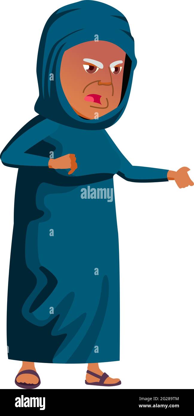 mad old islamic woman shouting at children on playground cartoon vector ...