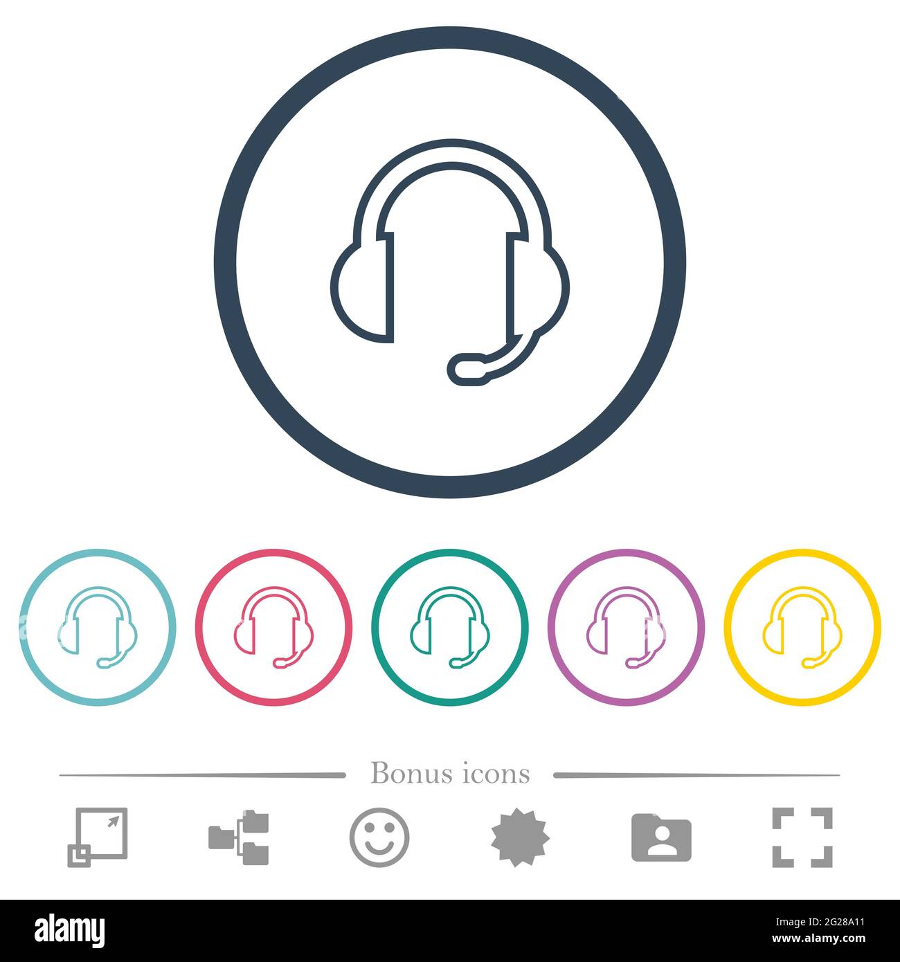 Headset with microphone flat color icons in round outlines. 6 bonus ...