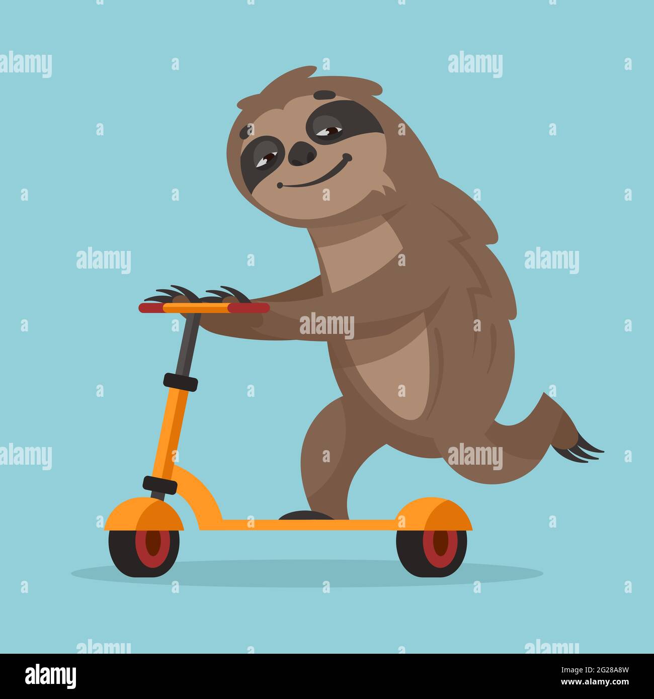 Sloth riding scooter. Funny animal in cartoon style Stock Vector Image ...