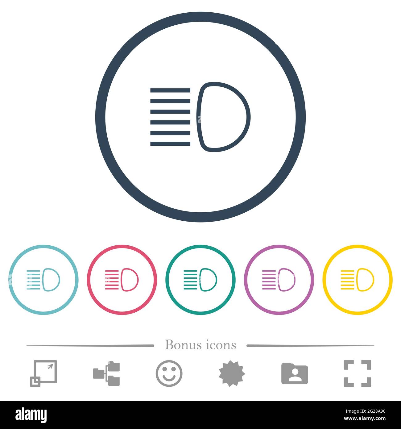 Main beam headlights indicator flat color icons in round outlines. 6 ...