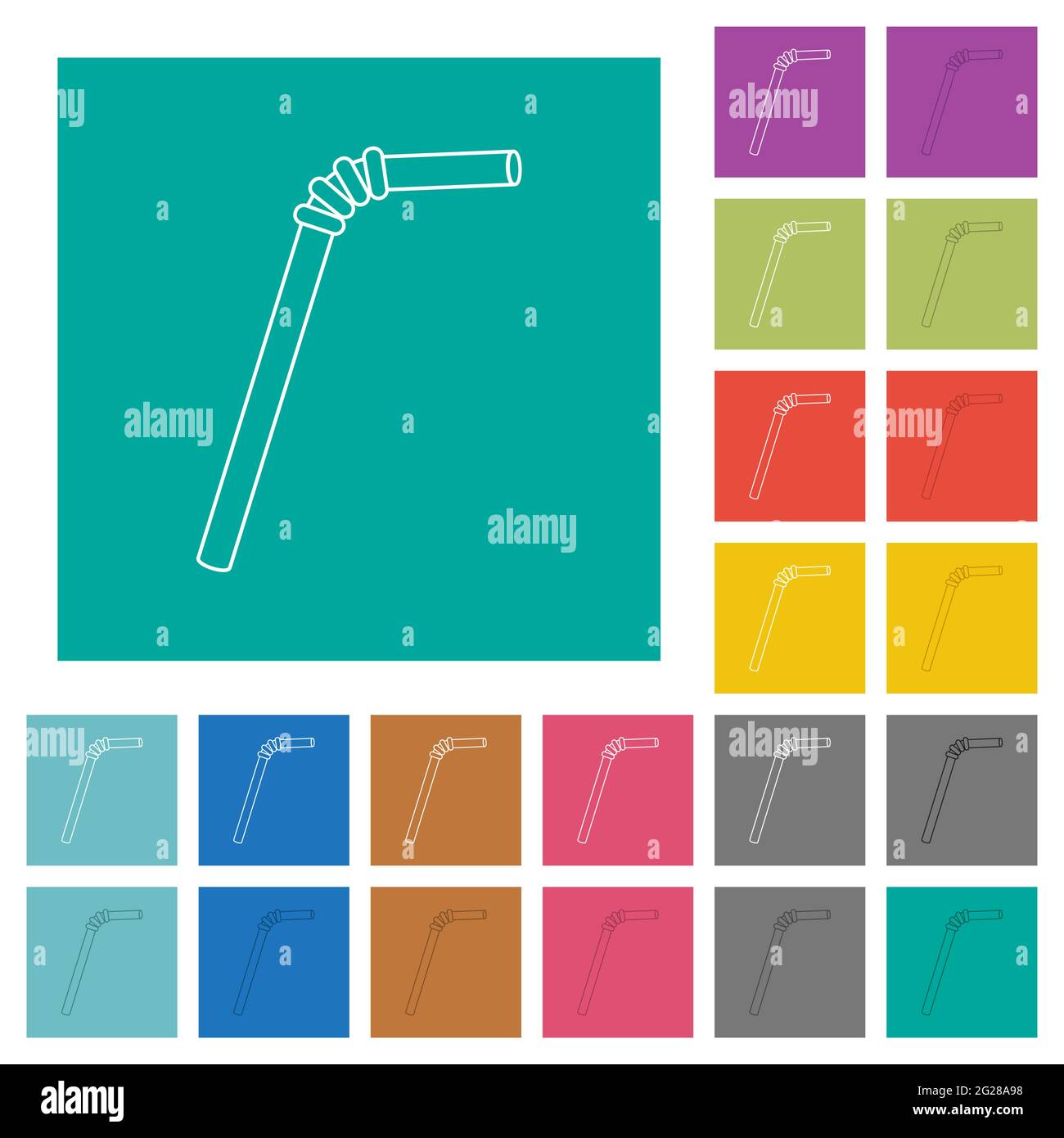Single drinking straw multi colored flat icons on plain square ...