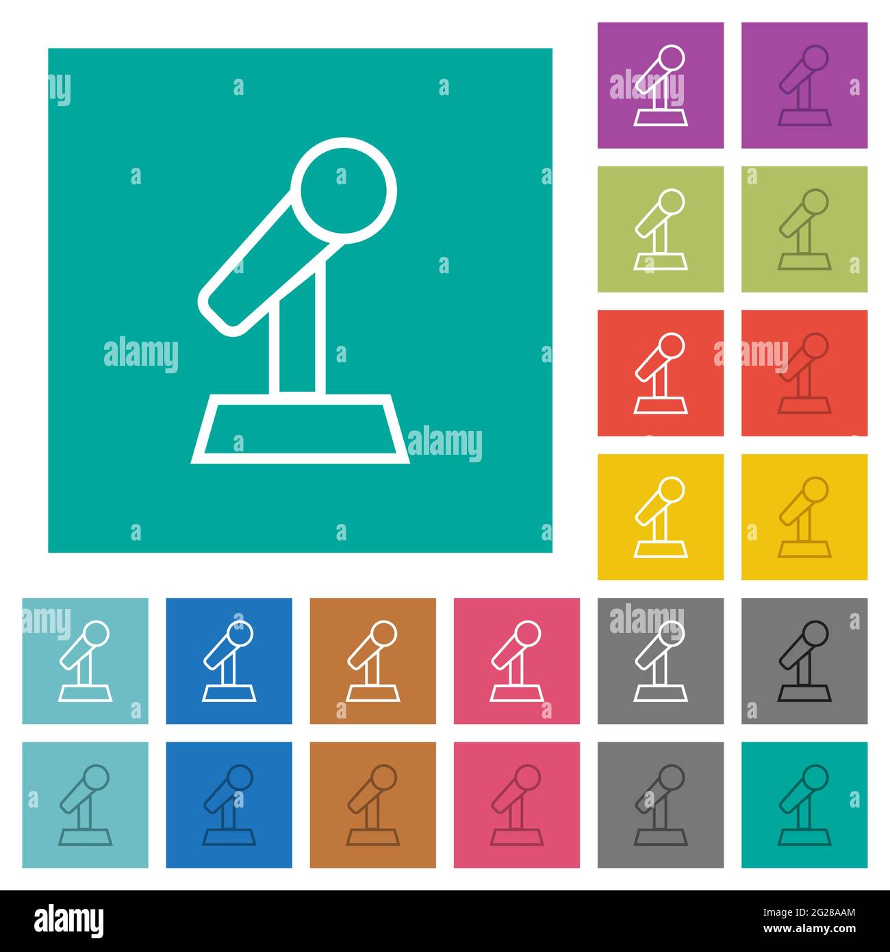 Microphone with stand outline multi colored flat icons on plain square ...
