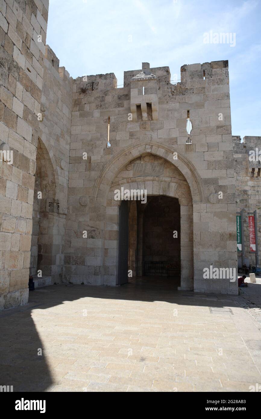 Jaffa Gate, one of seven open gates to the Old City of Jerusalem built ...